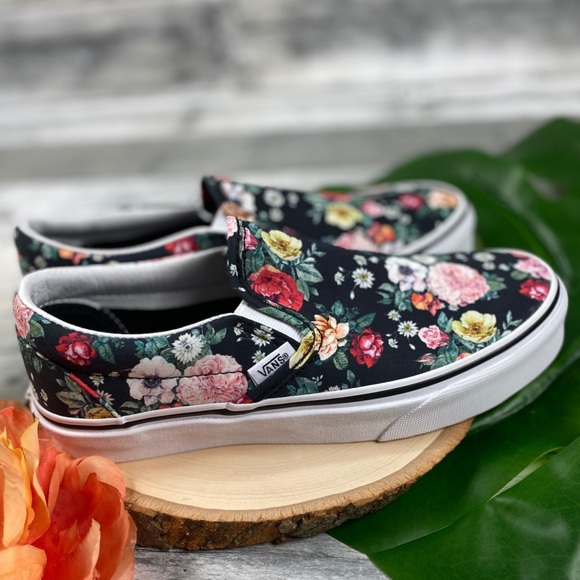Vans | Shoes | Vans Black Floral Classic Slip On Shoes Garden | Poshmark